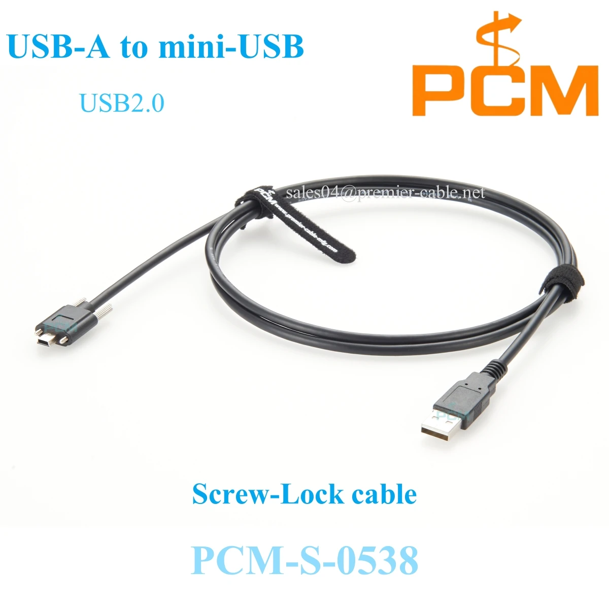 USB to Mini-B screw lock cable, USB2.0 480Mbps USB-A male to Mini-USB ...