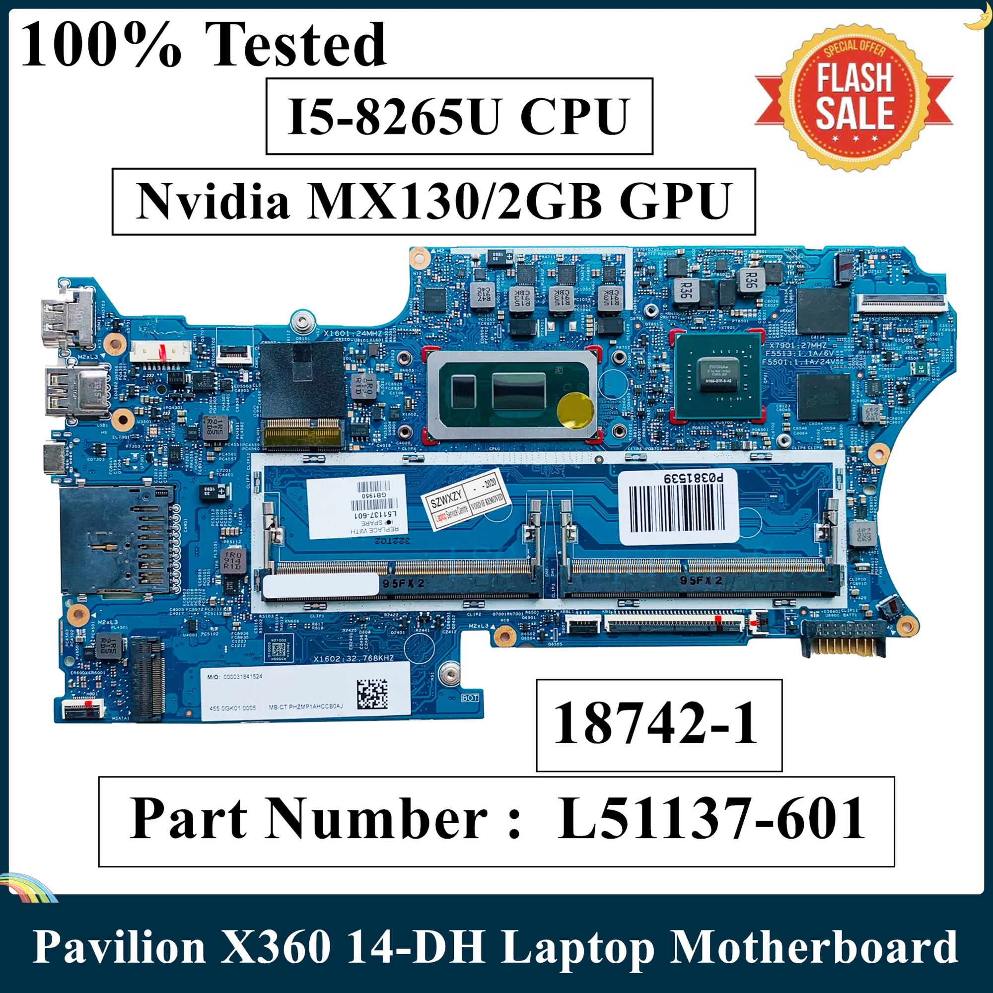 Original For HP Pavilion X360 14-DH Laptop Motherboard L51137-601 With ...
