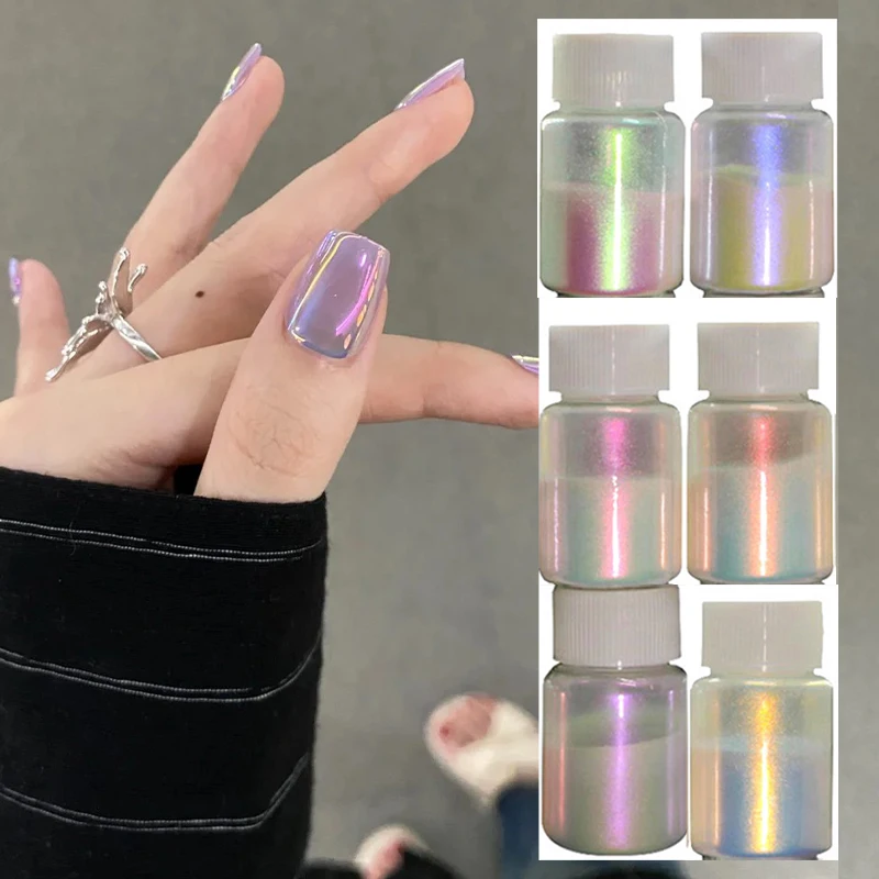 6Color-Pearlescent-Aurora-Chrome-Nail-Powder-Set-20g-Bottle-Iridescent-Mirror-Effect-Pearl ...