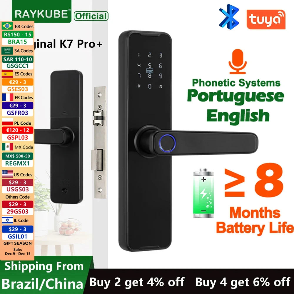RAYKUBE-Biometric-Fingerprint-Door-Lock-K7-Pro-Black-Smart-Lock-Tuya ...