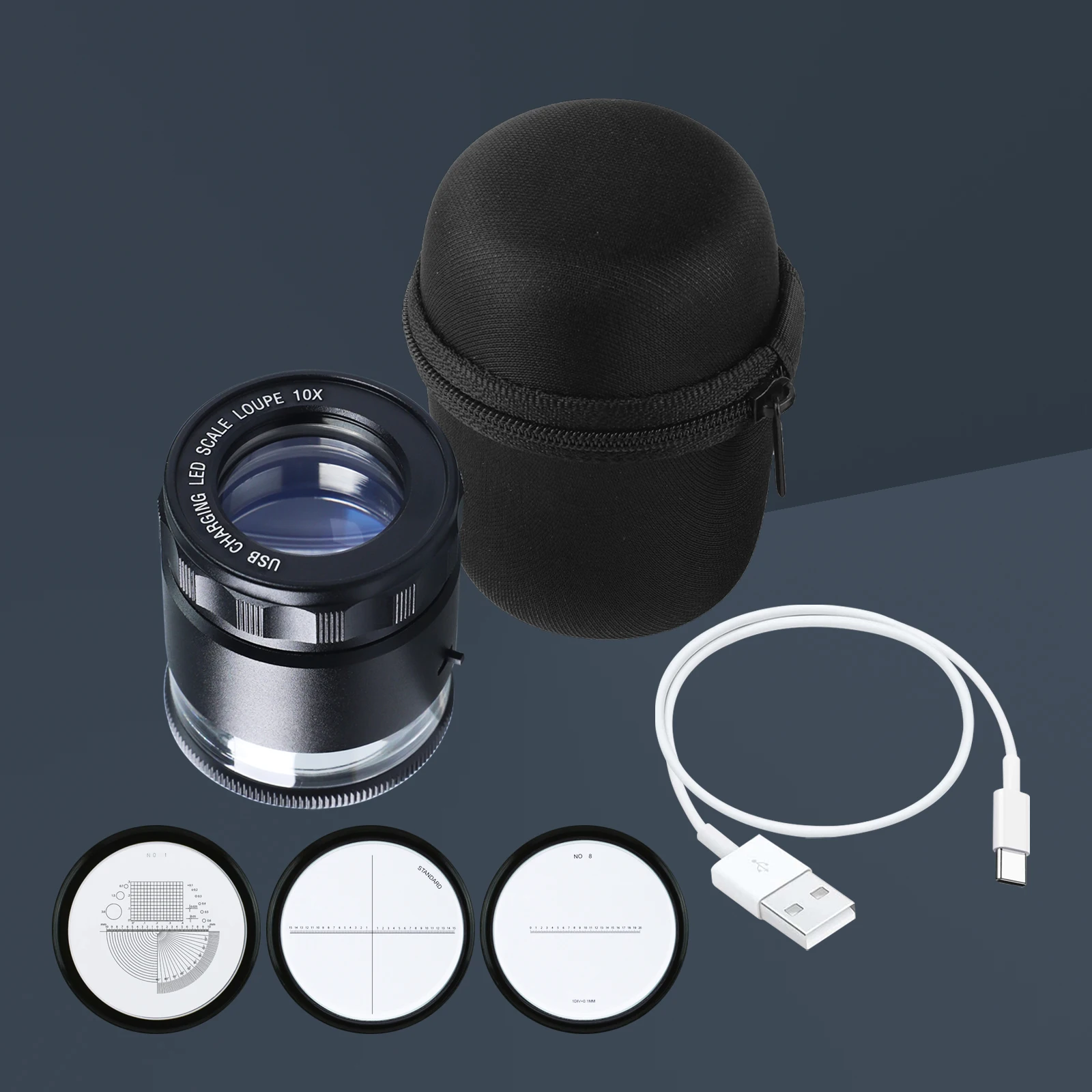 10X Rechargeable Jewelers Loupe with LED Lights and 3 Reticle Scales 25 ...