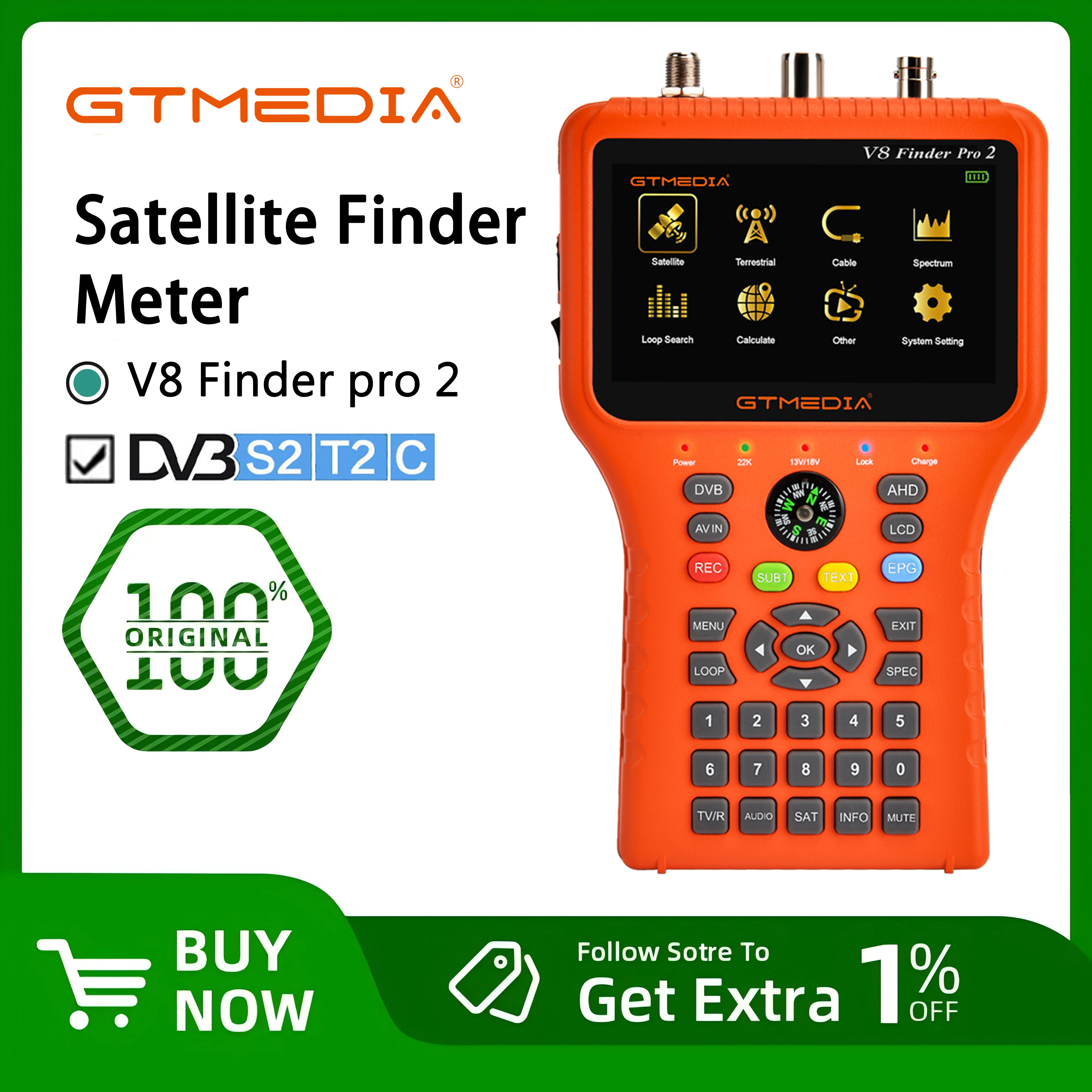 GTMEDIA-V8-Finder-Pro-2-Satellite-Finder-Meter-DVB-S2-T2-Cable-4-3-Inch ...