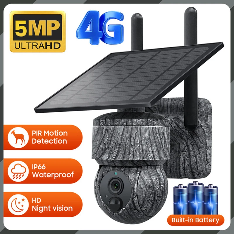 5MP 4G SIM Solar PTZ Camera WIFI Outdoor Wireless IP Cameras With Solar Panel Two Way Audio ...