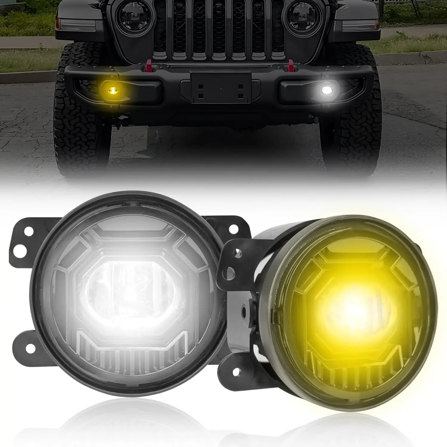 4 Inch LED Fog Light 40W White Amber Compatible with Wrangler JK JKU JL ...