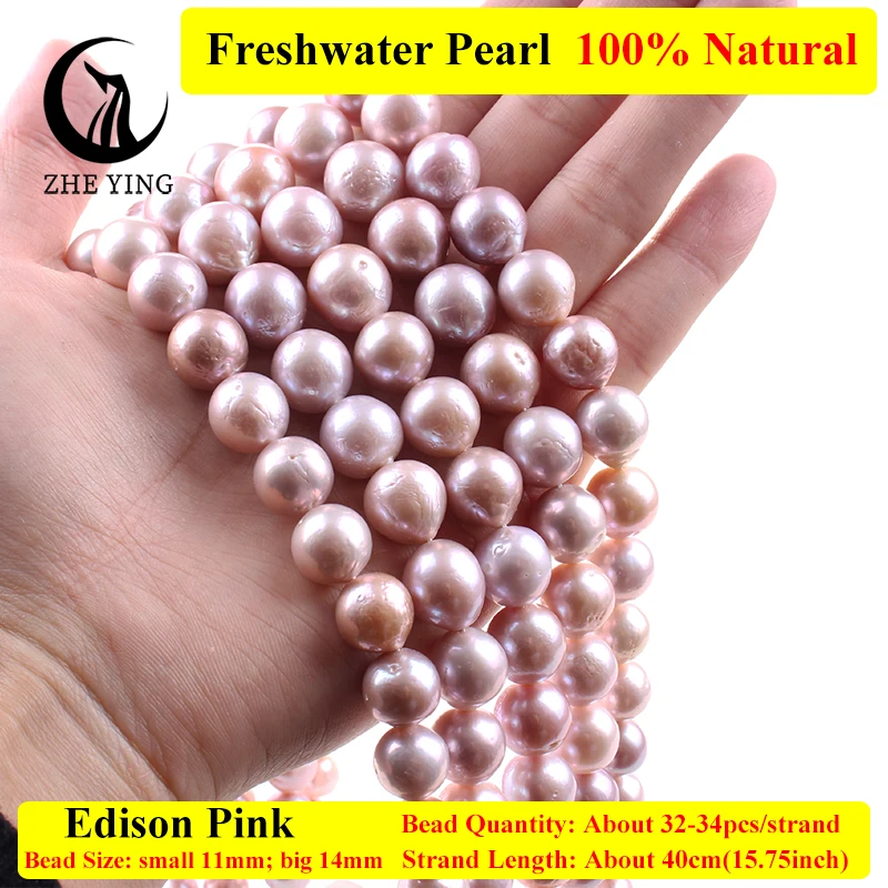 Zhe-Ying-Genuine-Pink-Edison-Freshwater-Pearl-11-14mm-Big-Mother-of ...