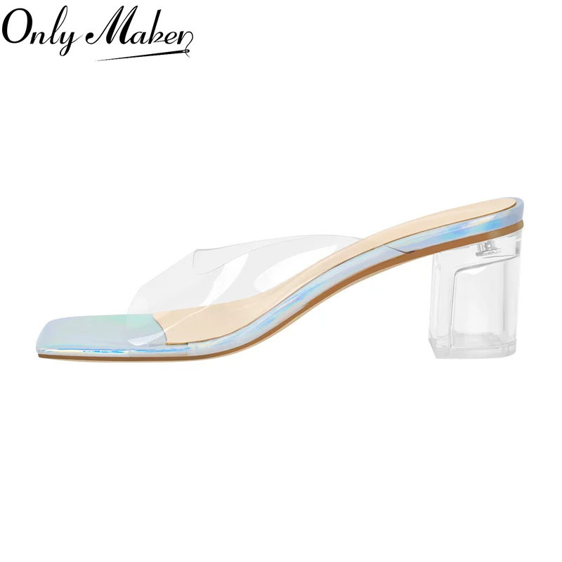 Onlymaker-Women-Colorful-Square-Open-Toe-Clear-Crystal-Chunky-Square ...
