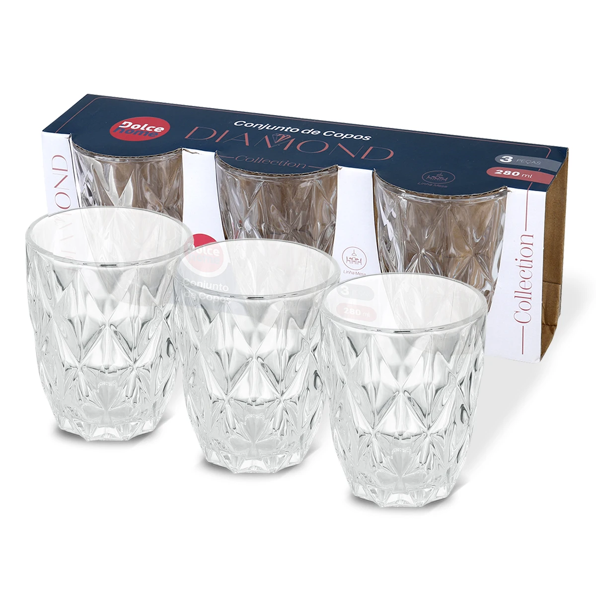 Diamond Glass Cups 280ml Set 3 Pieces-Dolce Home - AliExpress 15
