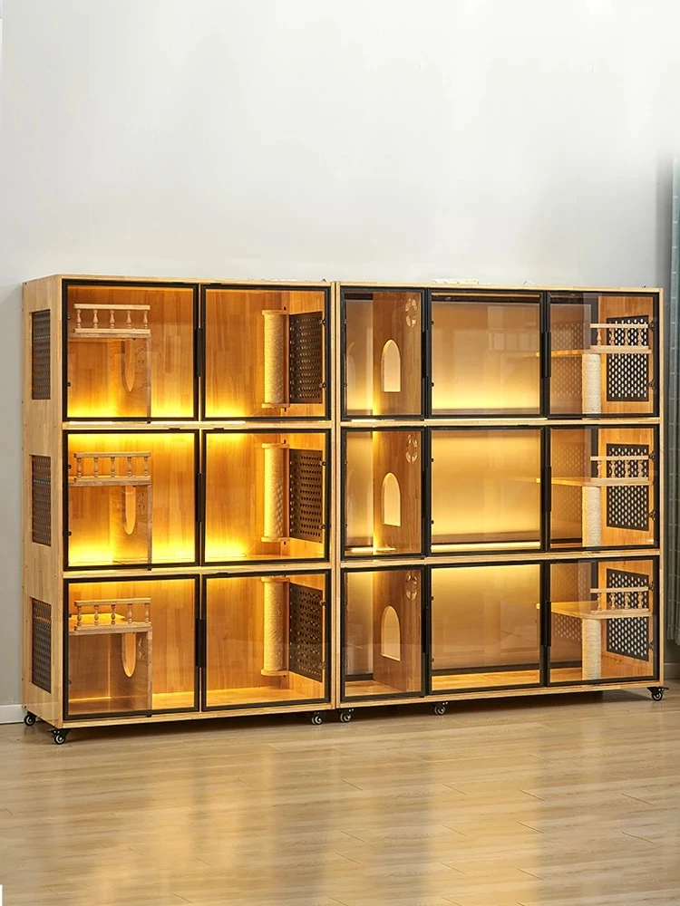 Kandang Kucing Kayu Solid Villa Kucing Tiga Lantai Kabinet