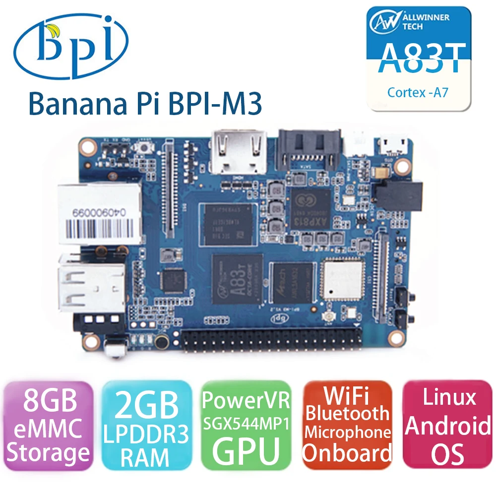 Banana Pi BPI M3 Allwinner A83T, ocho núcleos, Cortex A7, 2GB, LPDDR3 ...