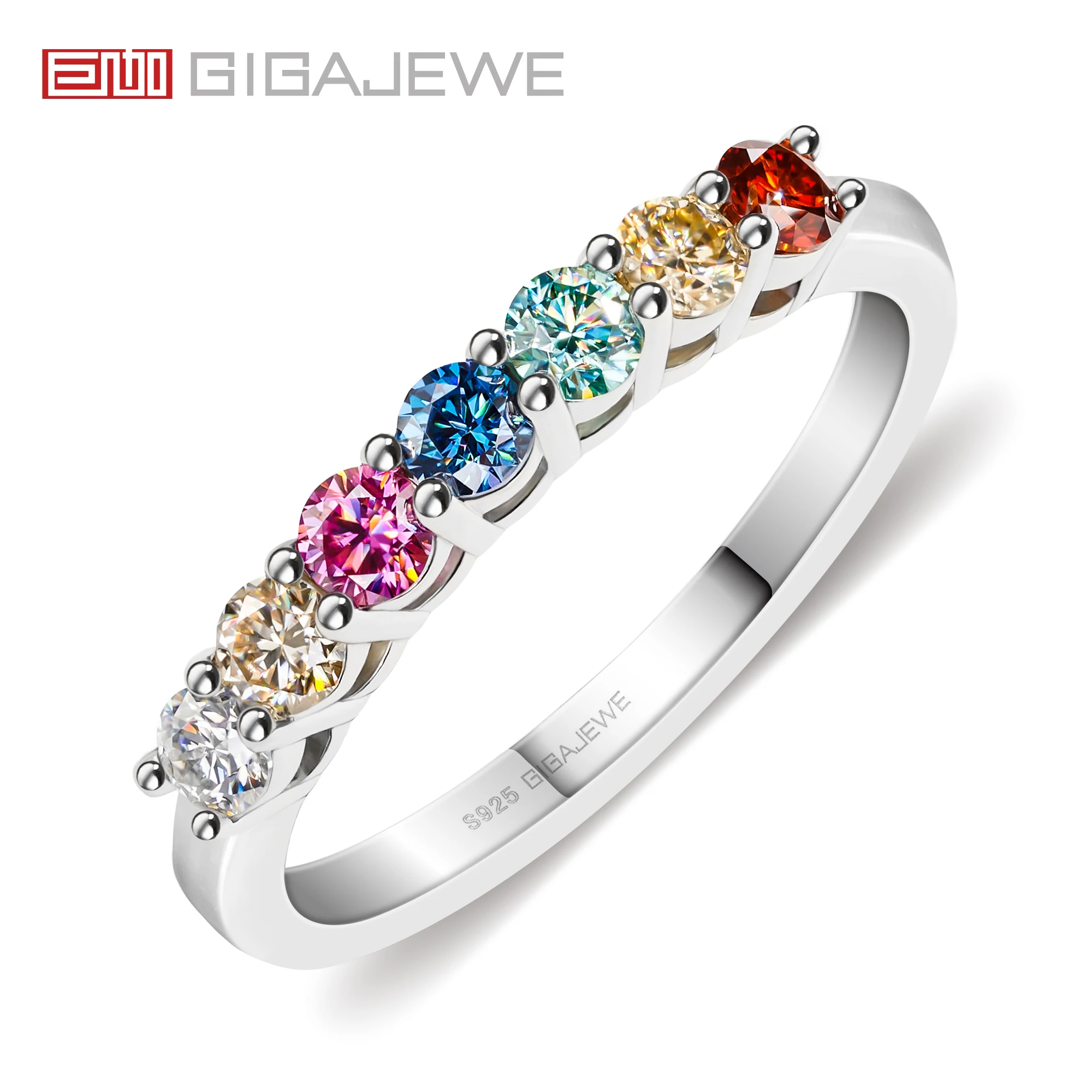 GIGAJEWE Moissanite 0.7ct 3.0mm Rainbow VVS1 Round Cut 925 Silver Half ...