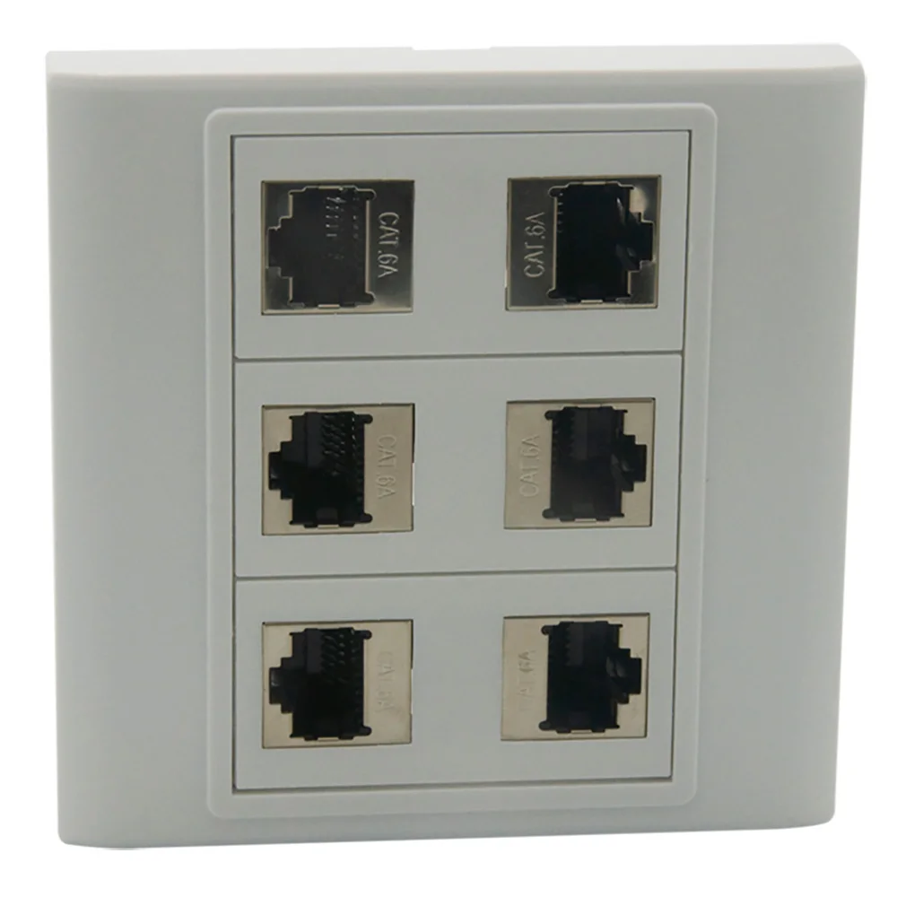86 EU Style 6 Ports CAT6A Metal Shield RJ45 Female To Female Wall Plate