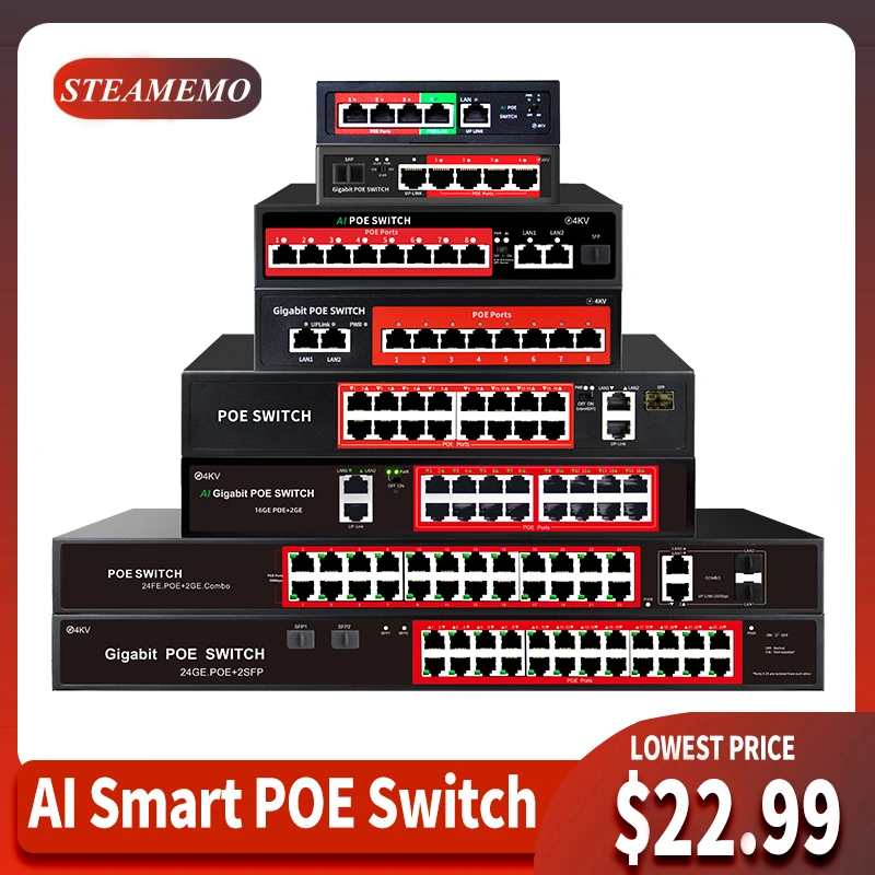 Steamemo Full Gigabit Poe Switch 1000mbps 4/6/8/16 Port Suitable For Ip ...