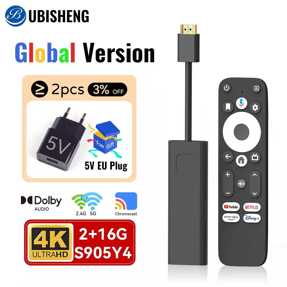 GD1 4K ทีวีกูเกิ้ลแท่ง Netflix ได้รับการรับรองจาก Google 2 + 16G Dolby ...