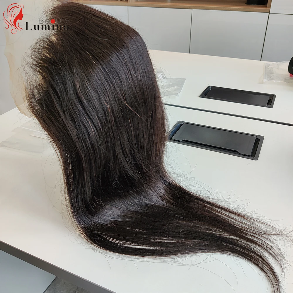 Cabelo humano reto peruano com fechamento frontal transparente do laço ...