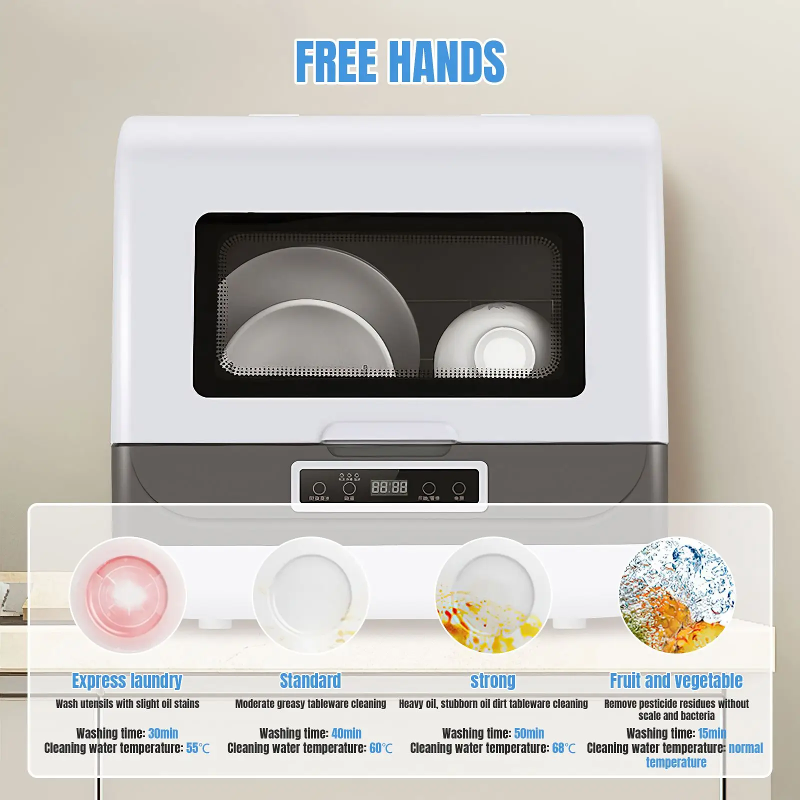 36L UV sterilisation Intelligent Countertop Dishwasher Table Smart ...