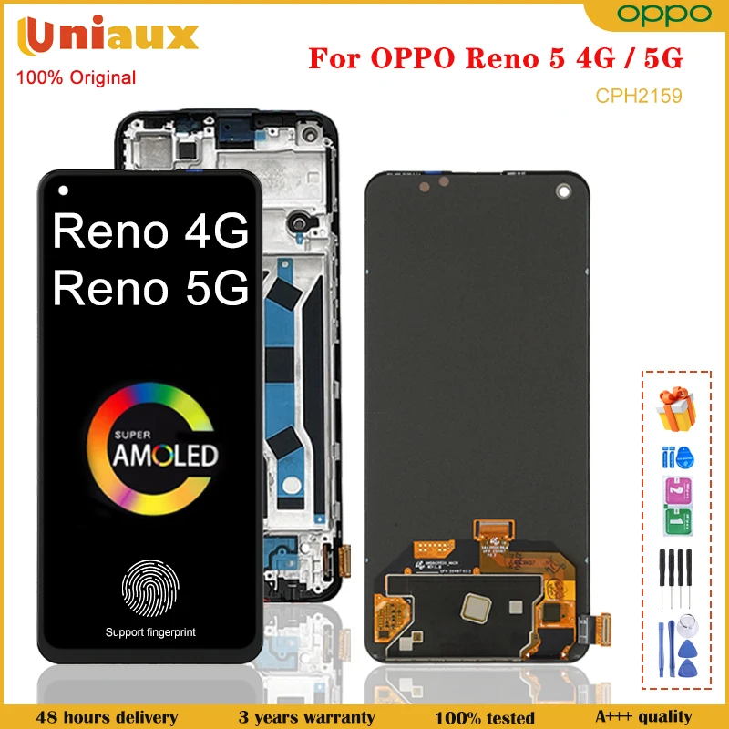 6.43'' Original AMOLED / TFT For OPPO Reno5 4G CPH2159 Reno 5 5G CPH2145 LCD Display Touch ...
