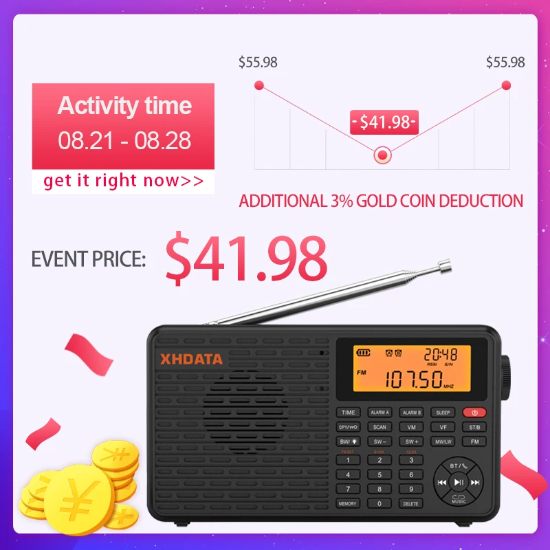 XHDATA D-109 Radio FM Stereo Digital Portable Radio AM SW MW FM Radio ...