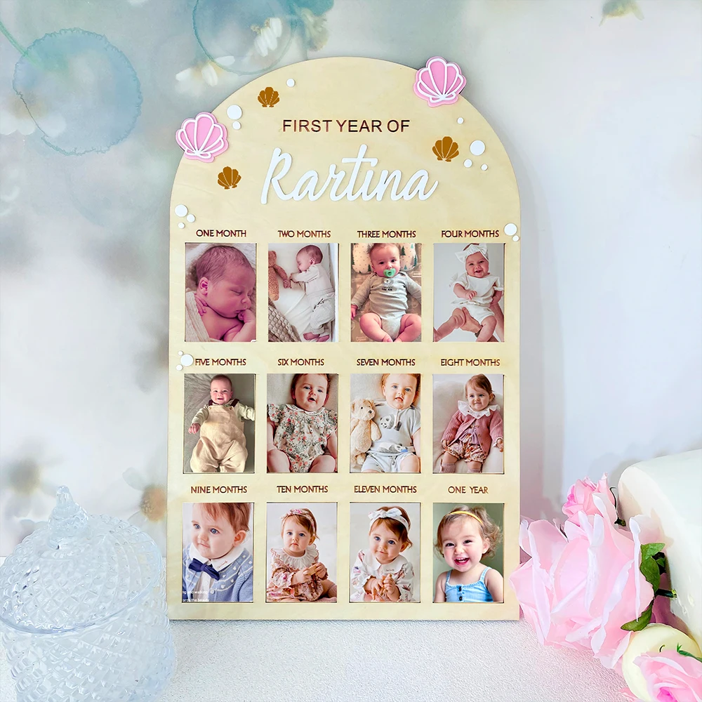 Personalized-My-First-Year-Seashell-Photo-Frame-Birthday-Baby-12-Month ...