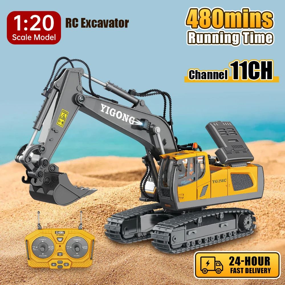 1:20 Rc Excavator 11ch 2.4g Remote Control Engineering Vehicle Crawler ...