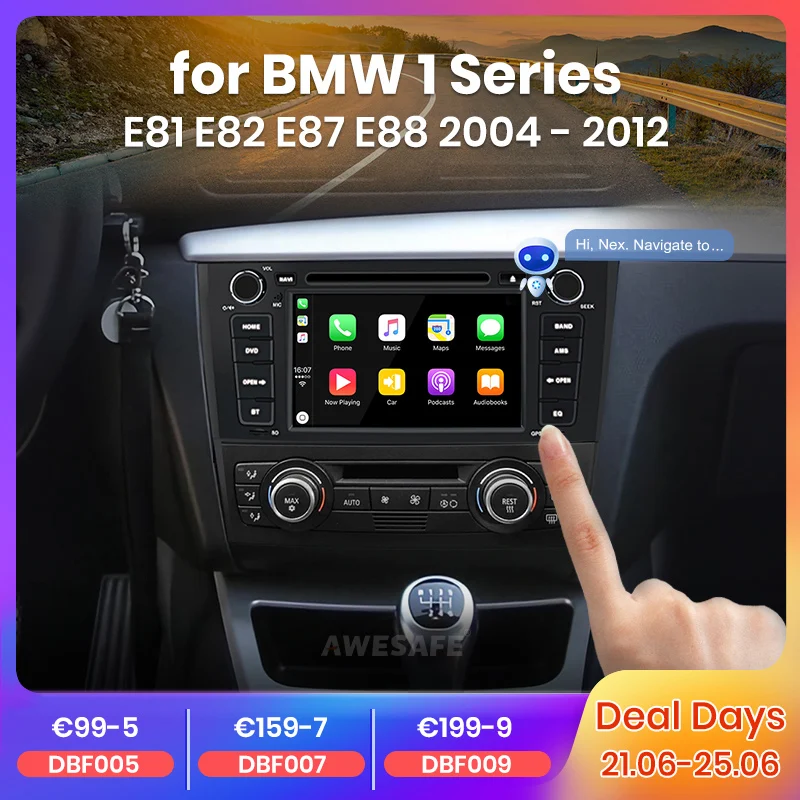 Awesafe 7" Carplay Auto Radio For Bmw E87 1 Series E88 E82 E81 I20 ...