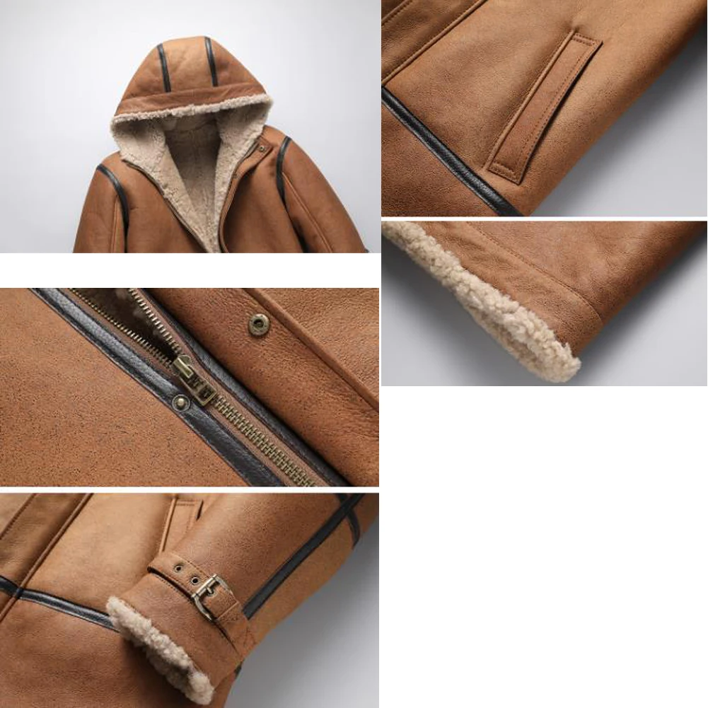 Denny & Dora Mens Shearling Coat Mens Leather Hooded Leather Coats ...