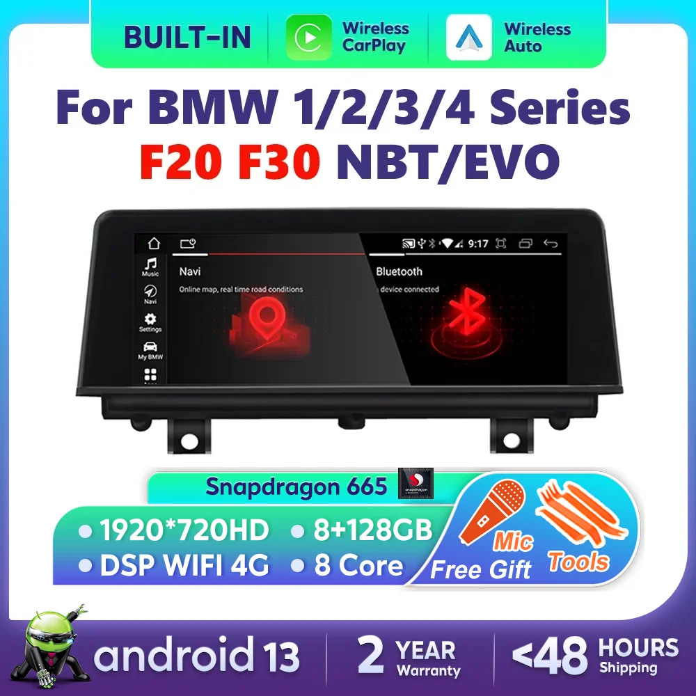 Wireless Carplay Android 13 For BMW F20 F30 F21 F22 F31 F32 F33 F34 F36 NBT EVO Multimedia ...