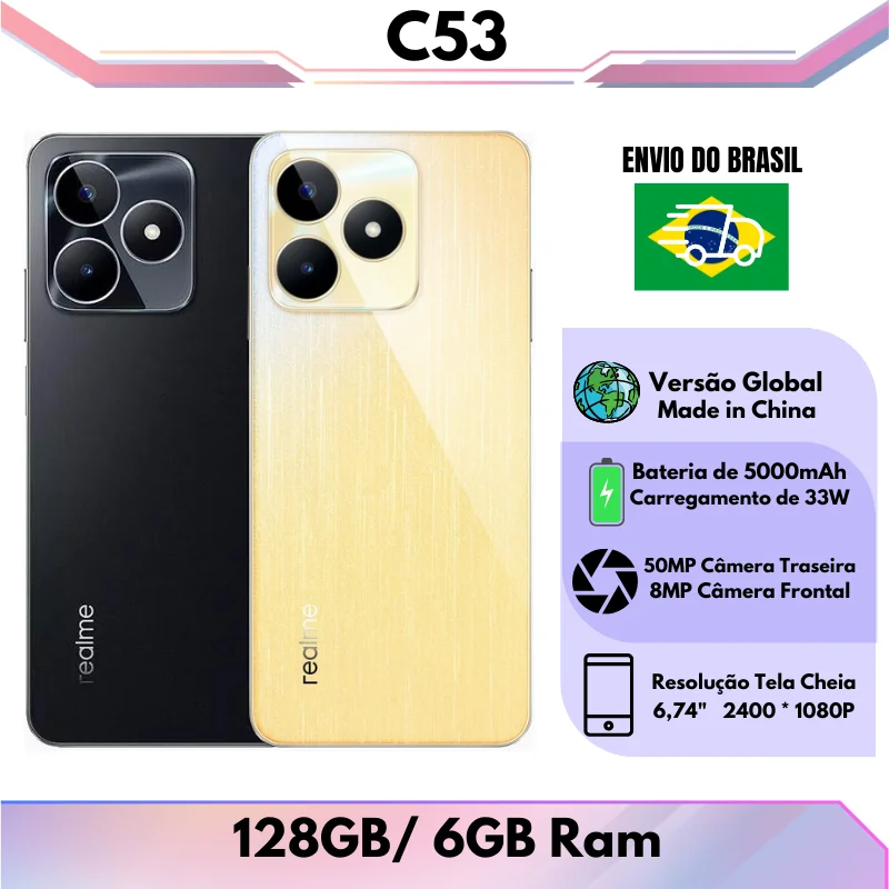 Realme-C53 Versão Global, 128GB, 6GB RAM