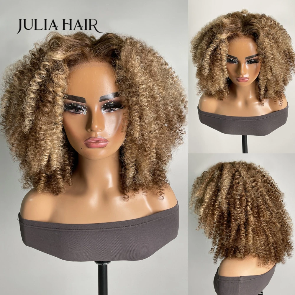 Julia Upgrade Kinky Edge Afro Kinky Curly Wig Human Hair Honey Blonde ...