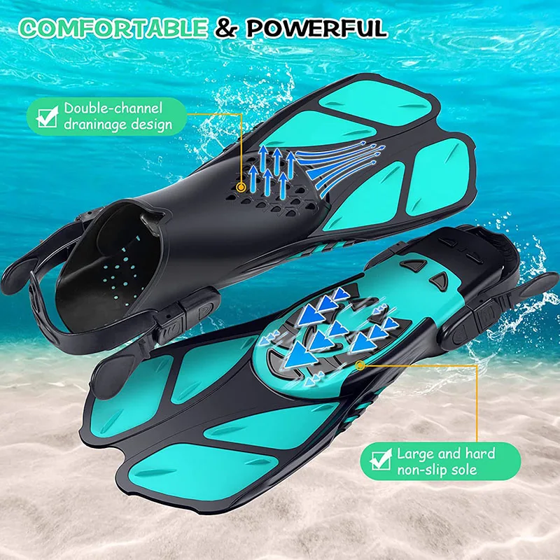 Snorkel-Swim-Fins-Travel-Size-Short-Adjustable-for-Snorkeling-Diving ...