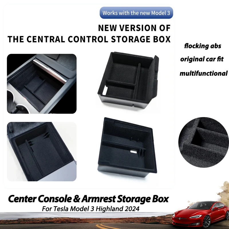 For-Model-3-Highland-2024-Center-Console-Armrest-Storage-Box-Flocking ...