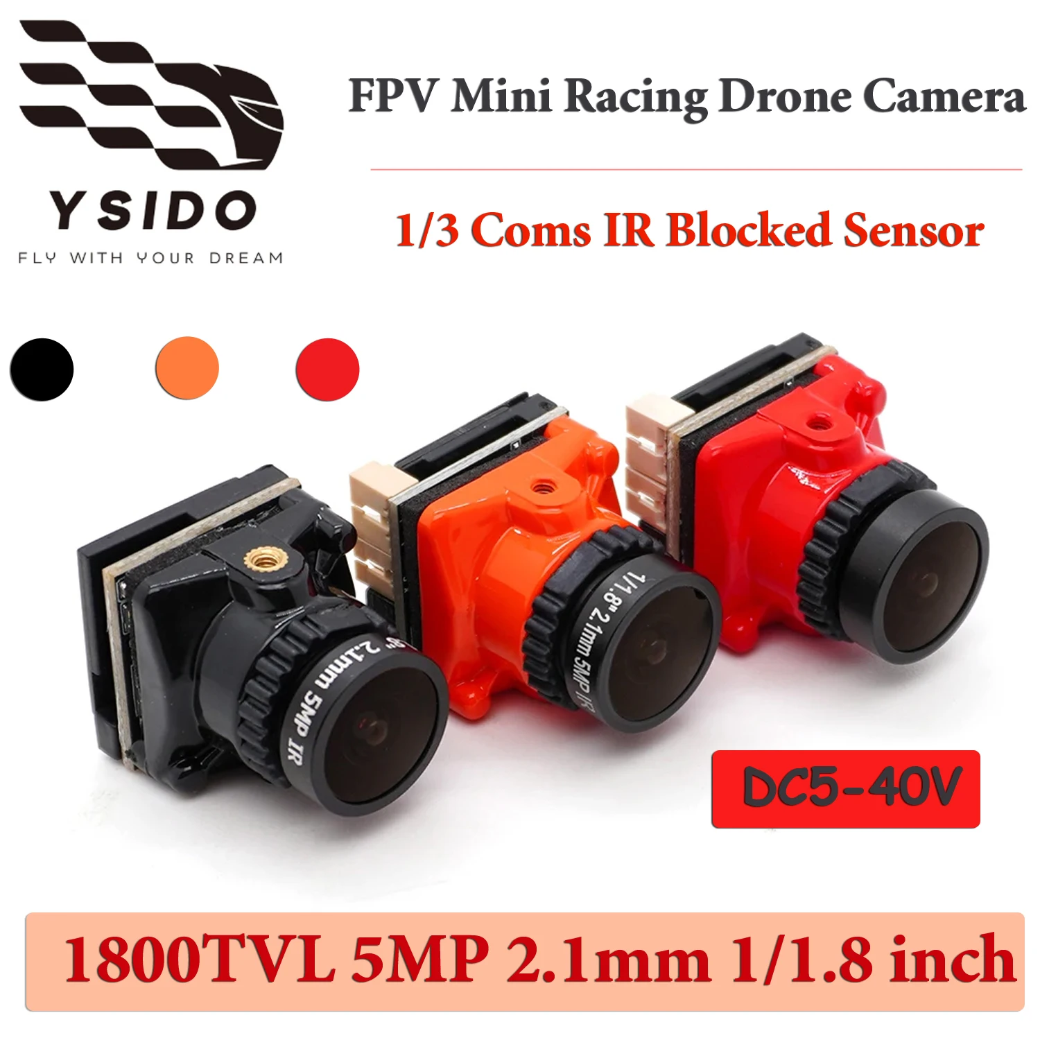FPV Micro Camera 1800TVL 2.1mm 1/3 Coms IR Blocked Sensor Wide Dynamic ...