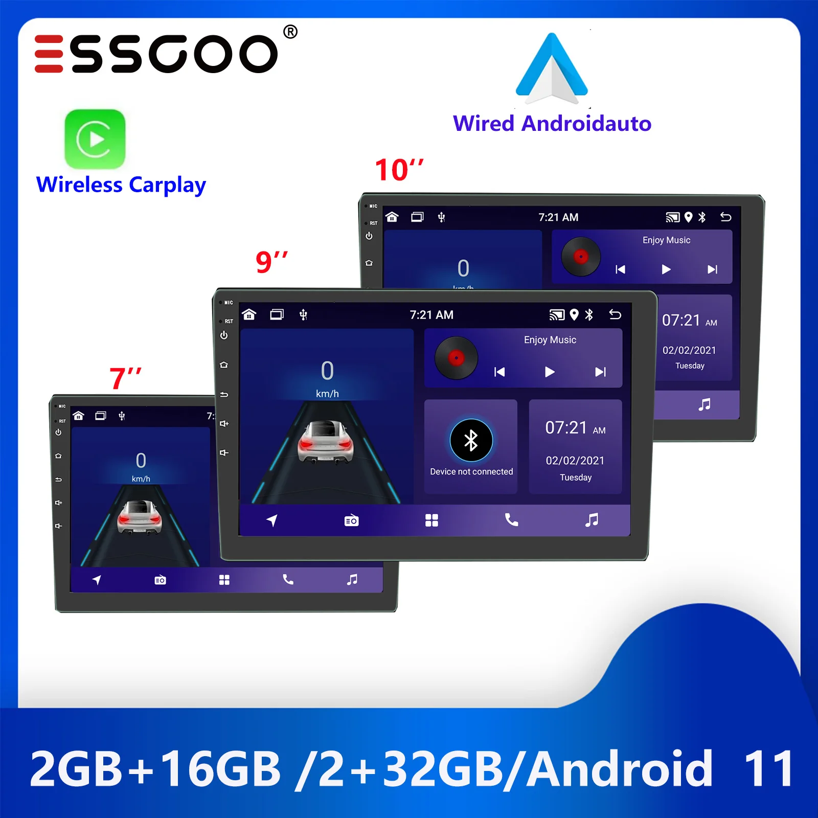 ESSGOO 2 Din Andriod 11 Car Radio Wireless Carplay Wired Androidauto ...