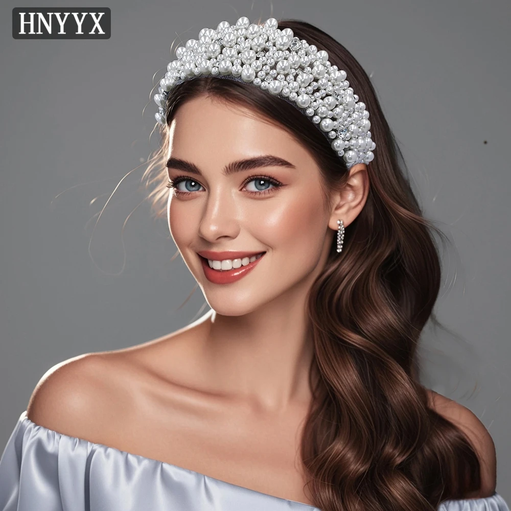 HNYYX-Diadema de perlas para novia, tocado hecho a mano con diamantes ...
