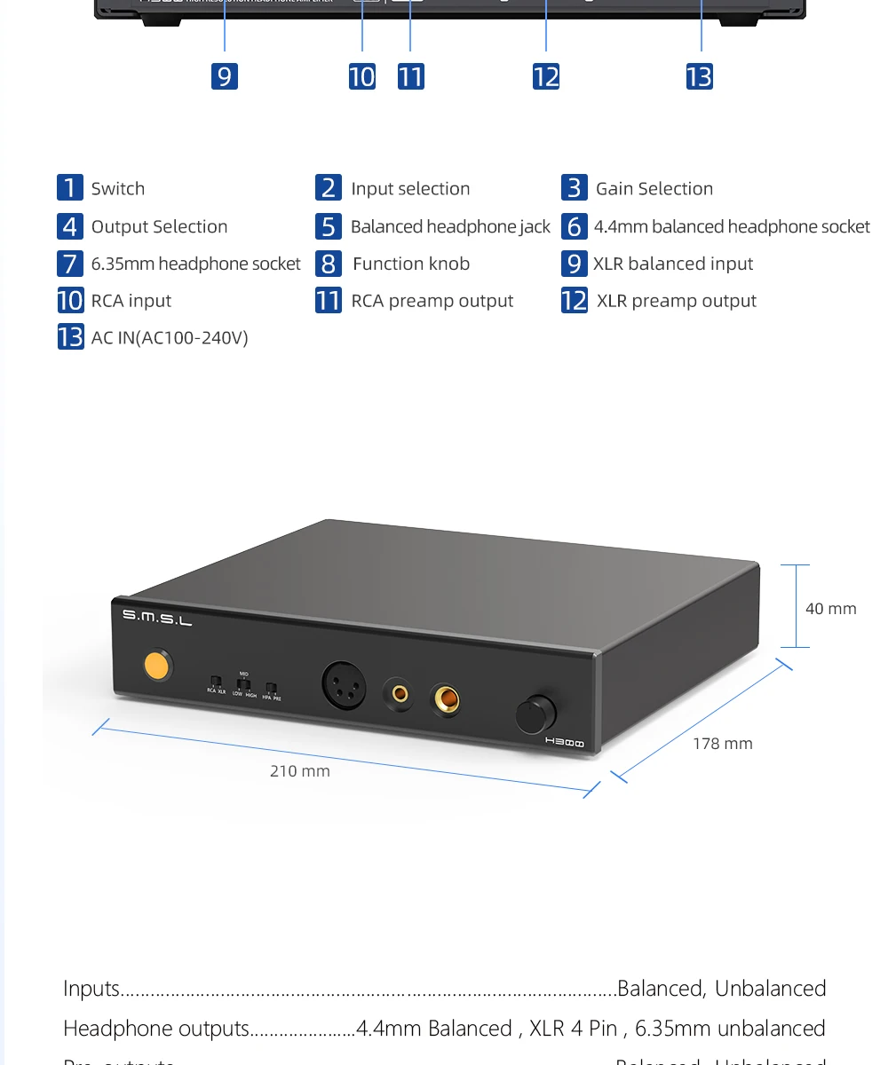 SMSL H300 Fully balanced Headphone Amp & Preamplifier