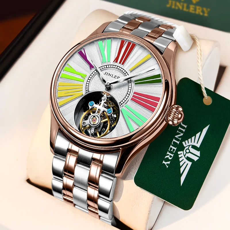 Jinlery Tourbillon Hand Wind Watch for Men Mechanical Wristwatches ...