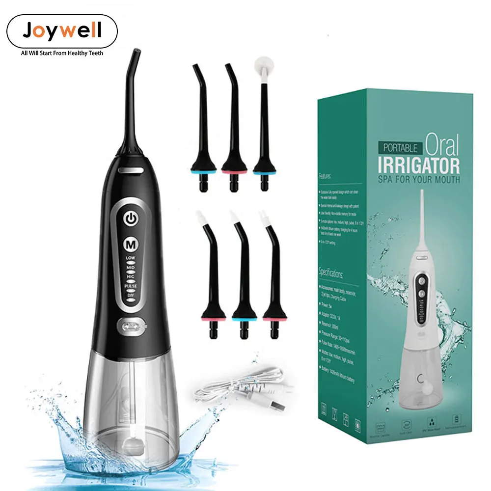 Oral Irrigator 5 Modes Portable Rechargeable Dental Water Jet 6 Nozzles ...