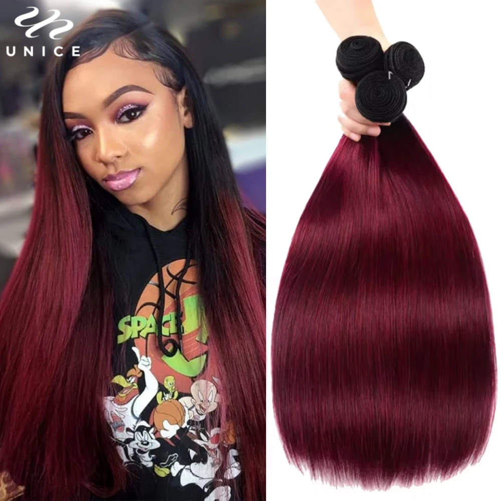 UNICE-Hair-Ombre-Burgundy-Straight-Human-Hair-Bundles-3-4-PCS-Deal-Pre ...