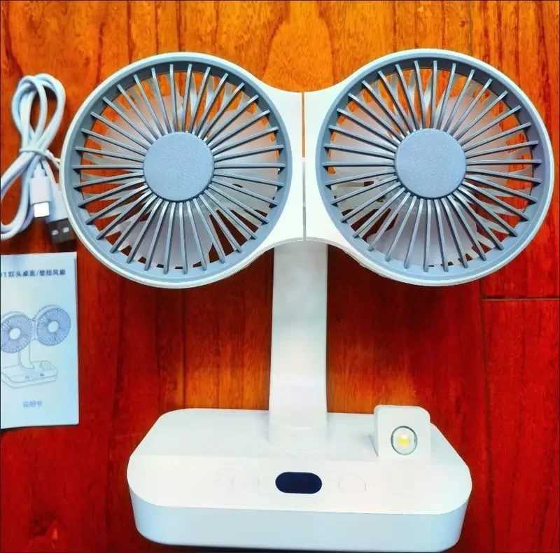 Adjustable Double-Head Portable Table Fan Night Lamp - Mavigadget