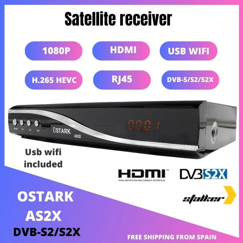 Ostark AS2X DVB S2 S2X, Scart stalker rj45, wi-fi USB incluído, Youtube Stalker Xtream, frete ...