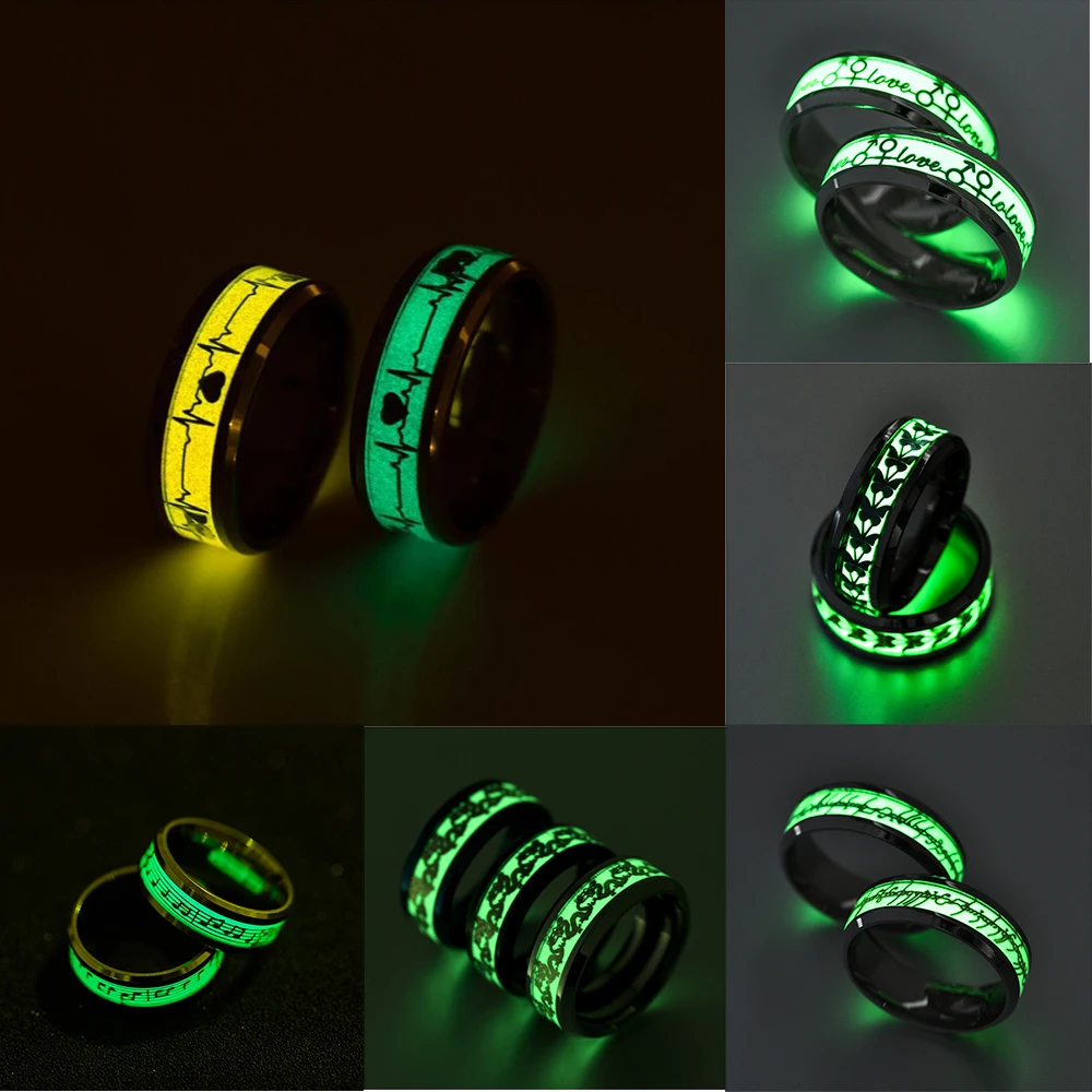 Glow-In-Dark-Ring-Luminous-Fluorescent-Stainless-Steel-Blue-Yellow ...