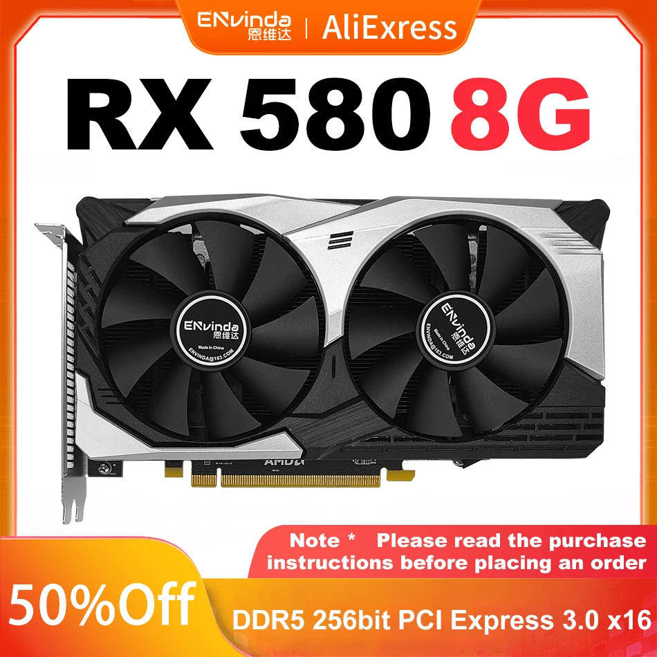 Usado 2022 Hot ENVINDA AMD RX580 8GB Placas de Vídeo Hashrate 28 30mh/S 256bit 2048Sp Para GDDR5 ...