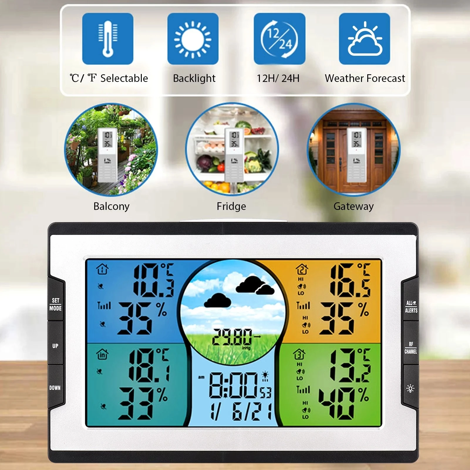 Digital-Weather-Station-with-3-Remote-Sensors-328ft-100m-Indoor-Outdoor ...