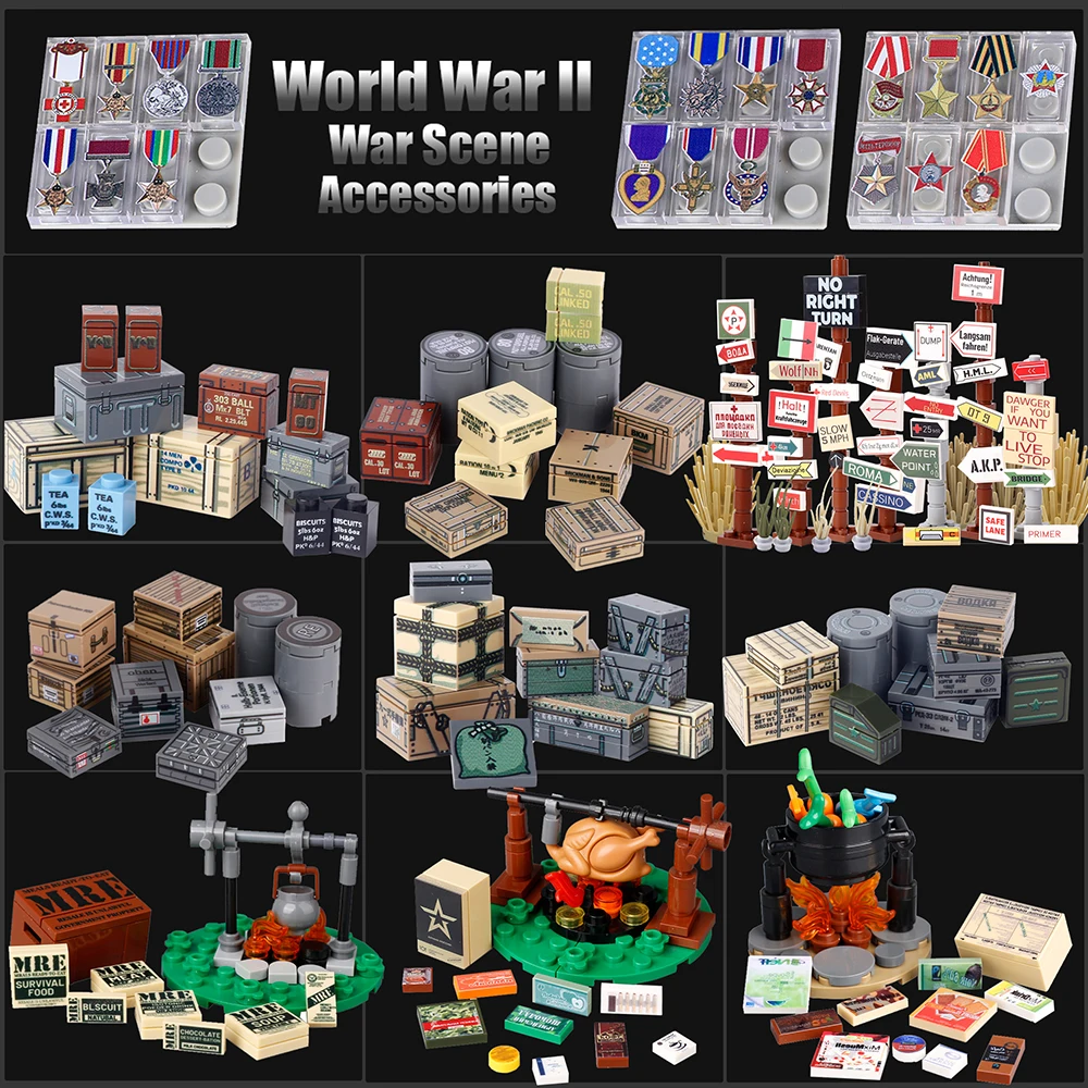 MOC-WW2-War-Goods-Food-Printed-Building-Blocks-Kit-Soldiers-Figures ...