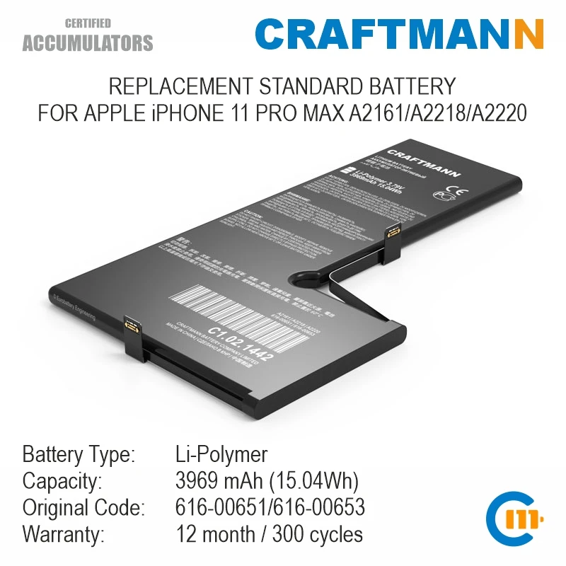 Bateria craftmann 3969mah para apple iphone 11 pro max a2161/a2218 ...