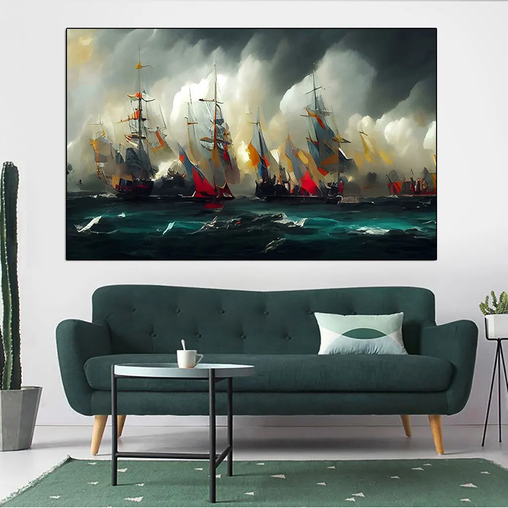Abstract Pirate Ships Prints Wall Art Pictures Colorful Sailing Ships ...