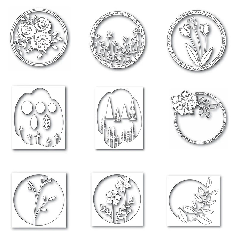 Layered-Trees-Circle-Flower-Leaf-Stems-Background-Metal-Cutting-Dies ...