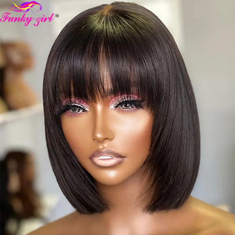 Peruca-reta-de-Bob-com-franja-para-mulheres-100-cabelo-humano-sem-renda ...