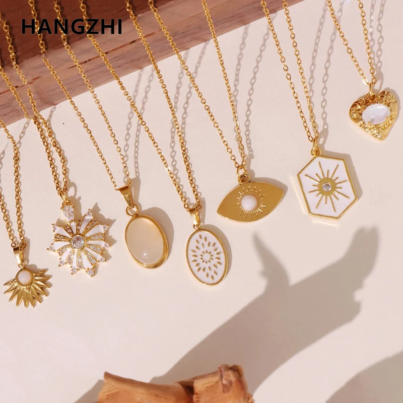 HangZhi White Dripping Oil Pendant Necklace for Women Sun Heart Evil ...