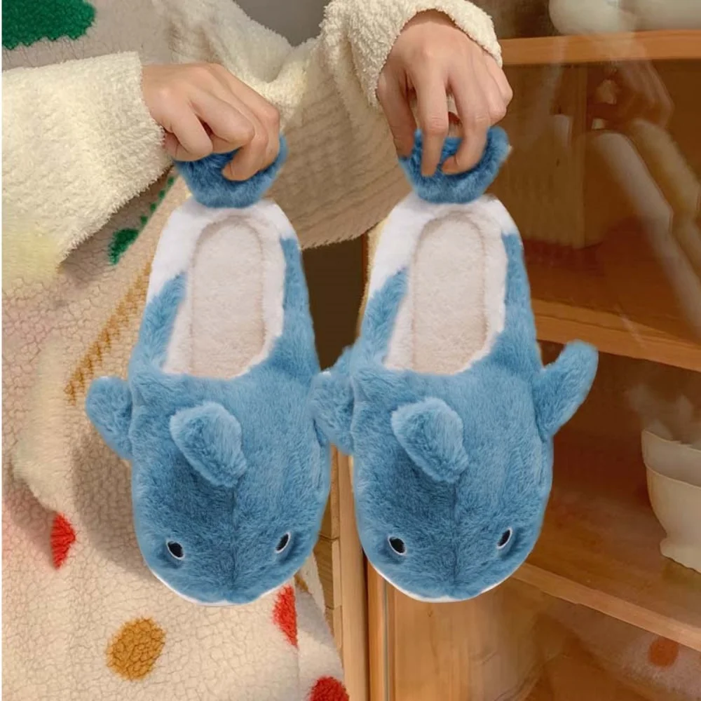 Soft Plush Sharky Slides For Wome&Men,Whale Shark Fuzzy Slippers With ...