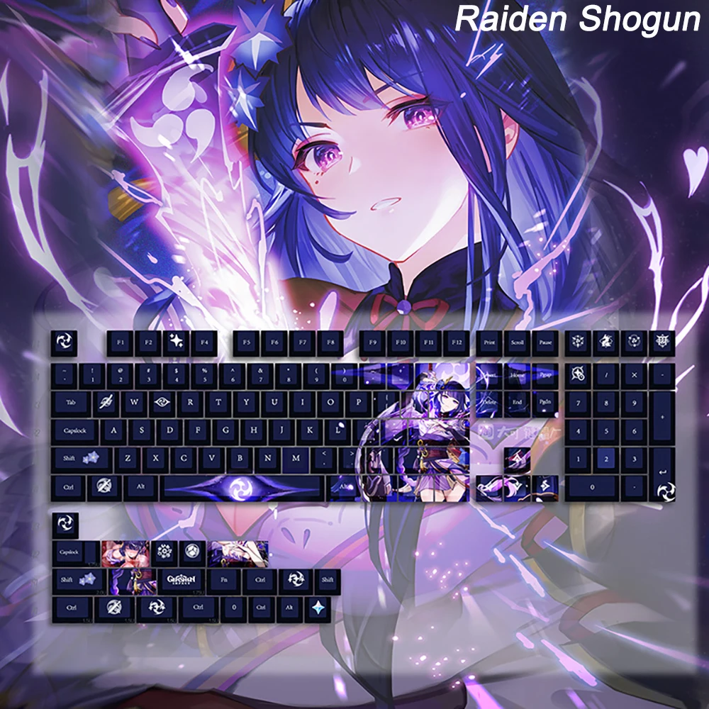 Genshin-Impact-Keycaps-128keys-Raiden-Shogun-Keyboard-Keycap-Cherry ...